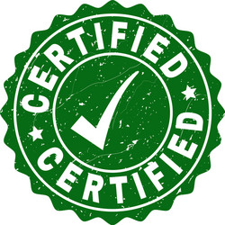 Blue certified round stamp with 3d tick icon Vector Image