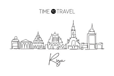 One single line drawing of riga city skyline Vector Image
