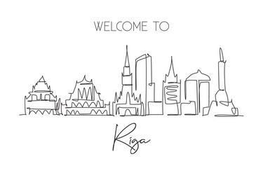 One single line drawing of riga city skyline Vector Image