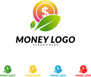 Green money logo design concept coin with leaf Vector Image