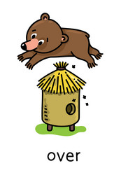 Preposition of place bear at the beehive Vector Image