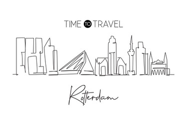 One continuous line drawing of rotterdam city Vector Image