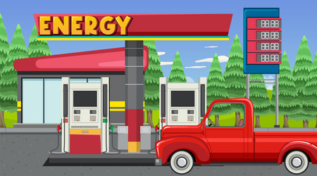 Gas station cartoon scene Royalty Free Vector Image