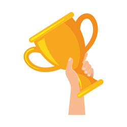 Hand holding trophy award Royalty Free Vector Image