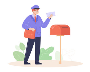 Cartoon postman giving letter to little girl Vector Image