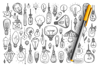 Light bulbs doodle set Royalty Free Vector Image