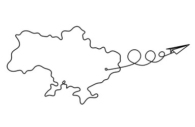 Map of ukraine with globe paper plane as line Vector Image