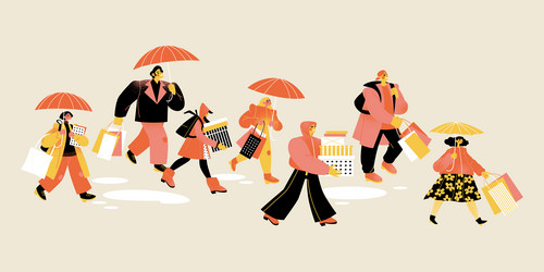 Cartoon shopping people with bags set sale Vector Image