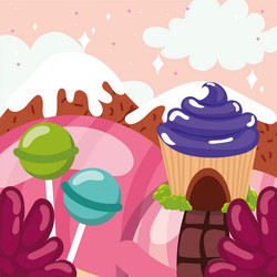 Colored candy land landscape view Royalty Free Vector Image