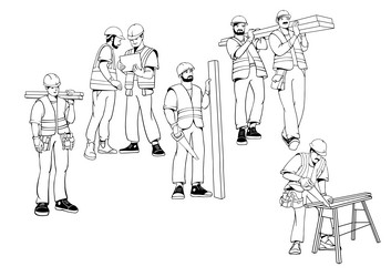 Construction workers set carpenter repairman Vector Image