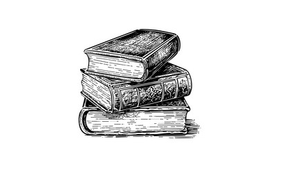 Bookshelf hand drawn ink sketch engraved style Vector Image