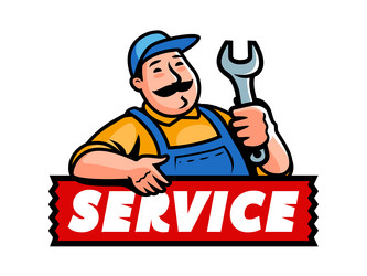 Happy worker in work uniform logo service concept Vector Image