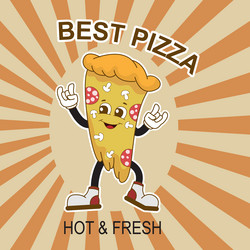 Cartoon pizza time in retro style Royalty Free Vector Image