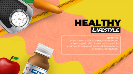 Healthy lifestyle banner with elements Royalty Free Vector