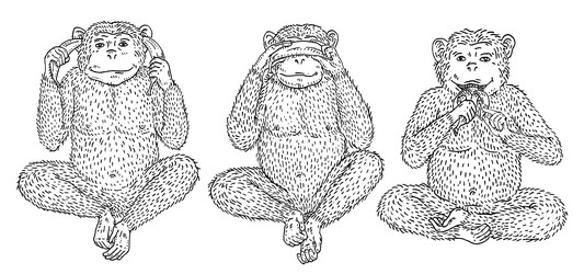 Three wise monkeys not see hear speak Royalty Free Vector