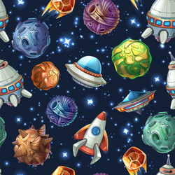 Cartoon space planets and stars seamless pattern Vector Image