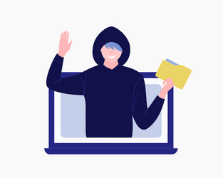 Hacker behind desktop computer Royalty Free Vector Image