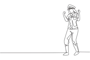 Continuous one line drawing policewoman standing Vector Image