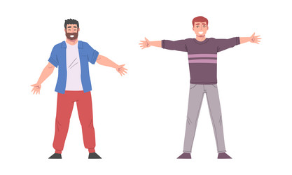 Cheerful young man standing with wide open arms Vector Image