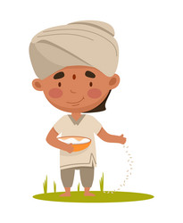 Old indian farmer a sows rice in the field Vector Image