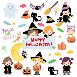 Kawaii cute halloween clipart set Royalty Free Vector Image