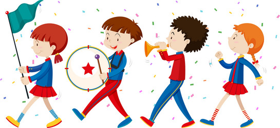 Cartoon kids marching band parade child musicians Vector Image