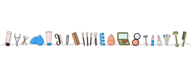 Makeup tools one line colored continuous drawing Vector Image