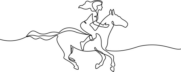 One line drawing small girl riding a horse Vector Image