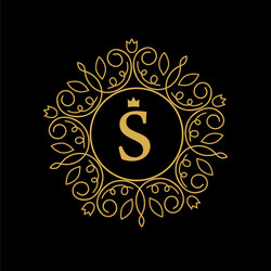 S gold letter with swirly ornaments Royalty Free Vector