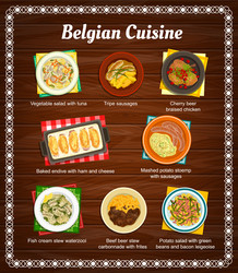 Belgian cuisine menu meals belgium food Royalty Free Vector