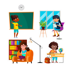 School girl thinking about task on lesson Vector Image