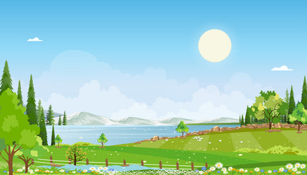 Green Spring Farm Landscape Royalty Free Vector Image