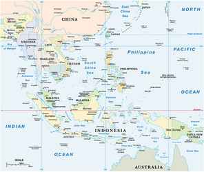 Australia and southeast asia map - 4 bright color Vector Image