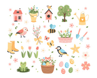 Birds and owls in spring forest Royalty Free Vector Image
