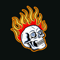 Hand drawn of a skull head with fire outline Vector Image