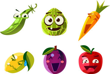 Flat set of humanized vegetables and fruits Vector Image