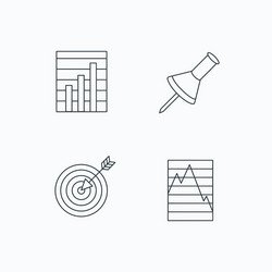Pushpin graph charts and target icons Royalty Free Vector