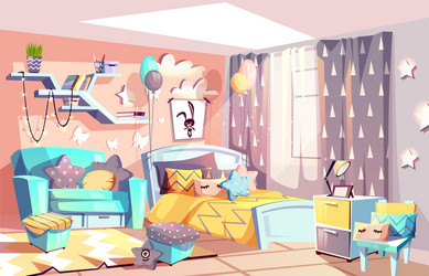 Little girl bedroom cozy interior cartoon Vector Image