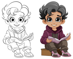 Boy sitting and reading the book its outline Vector Image