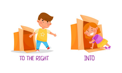 Little boy with carton box as prepositions of Vector Image