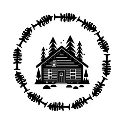 Wooden log cabin in scandi linocut style Vector Image