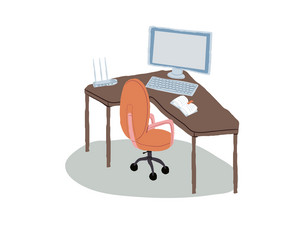 Flat cartoon computer monitor on work desk Vector Image