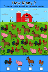 Education counting game of farm animals Royalty Free Vector