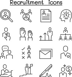 Recruitment career job icon set in thin line Vector Image