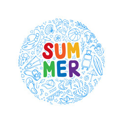 Summer symbols doodle clipart circle theme Vector Image