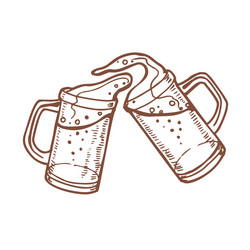 Two toasting beer mugs cheers oktoberfest Vector Image