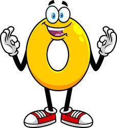Funny yellow number zero 0 cartoon character Vector Image