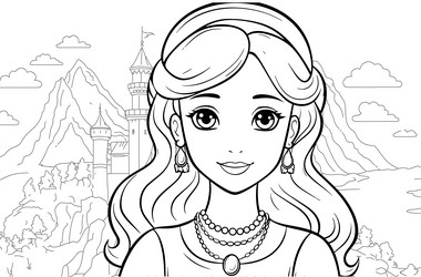 Young princess portrait coloring page outline Vector Image