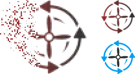 Dissolving pixelated halftone screw aeroplane icon