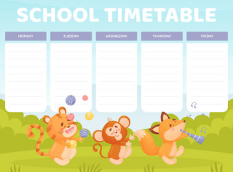 School timetable with cute cartoon fox animal Vector Image